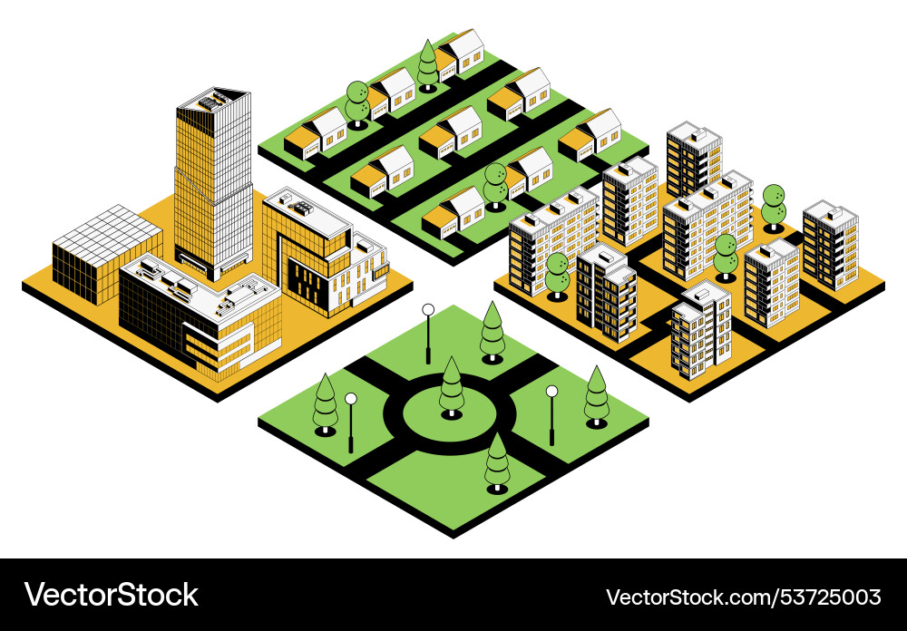 Collection of different isometric outline Vector Image