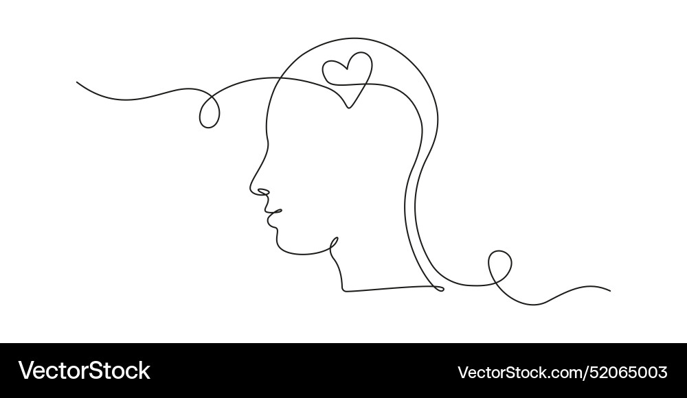 Continuous Line Head with Heart Royalty Free Vector Image