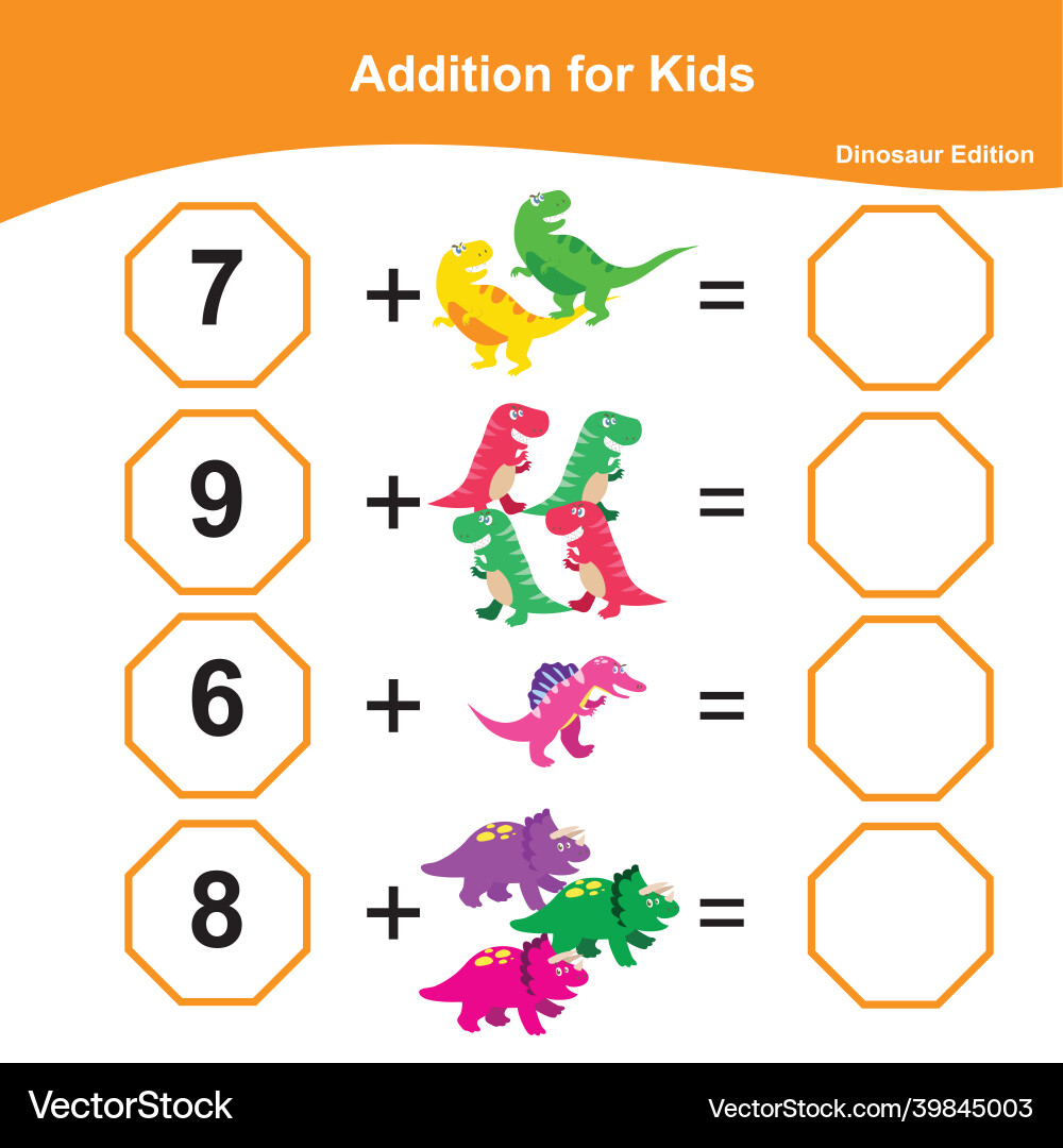 Dinosaur additional math game Royalty Free Vector Image