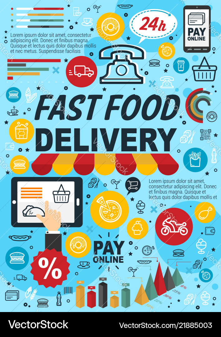 Fast food online order infographics Royalty Free Vector