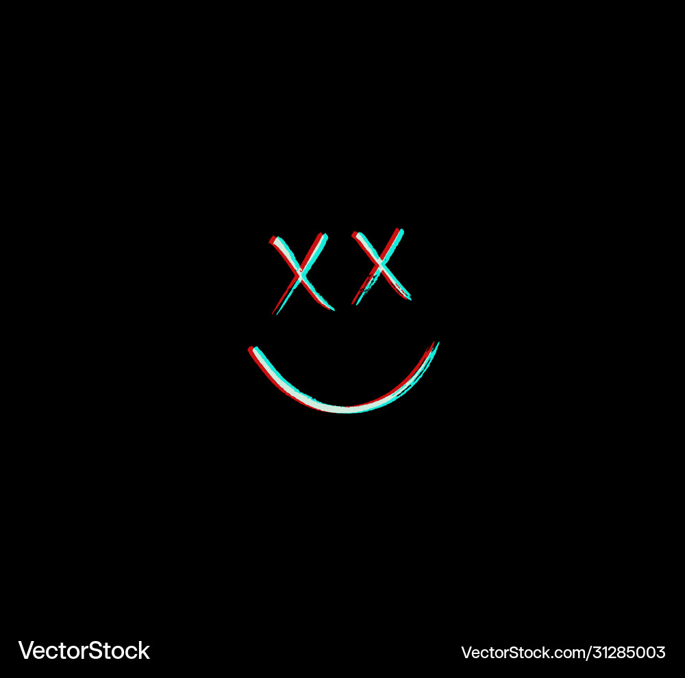 Hand drawn smile emoji with glitch effect Vector Image
