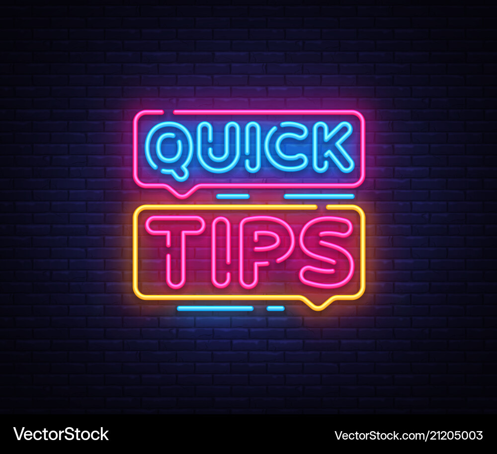 Neon Quick Tips Sign Royalty Free Vector Image