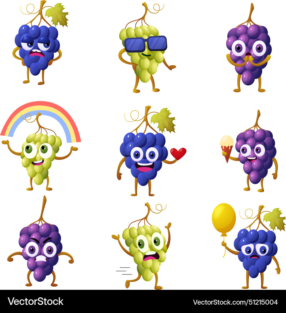 Cartoon grape characters different emotions Vector Image