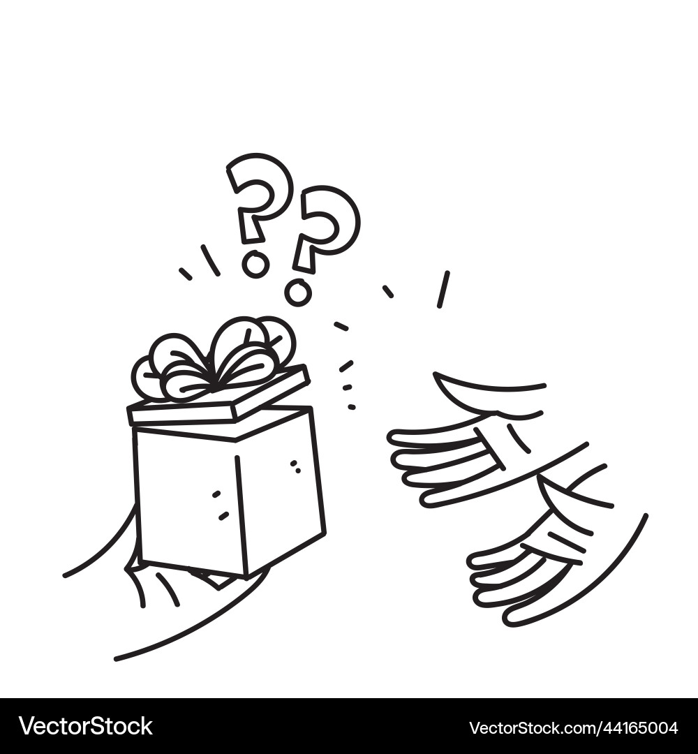 Hand Drawn Gift Box with Question Mark Royalty Free Vector