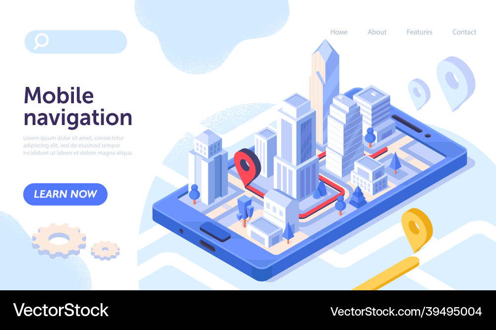 Smartphone with city view map on screen Royalty Free Vector