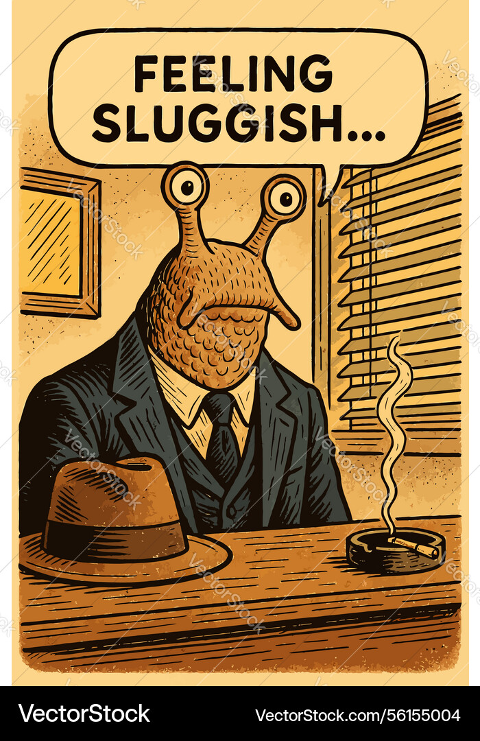 Snail character in business suit feeling sluggish Vector Image