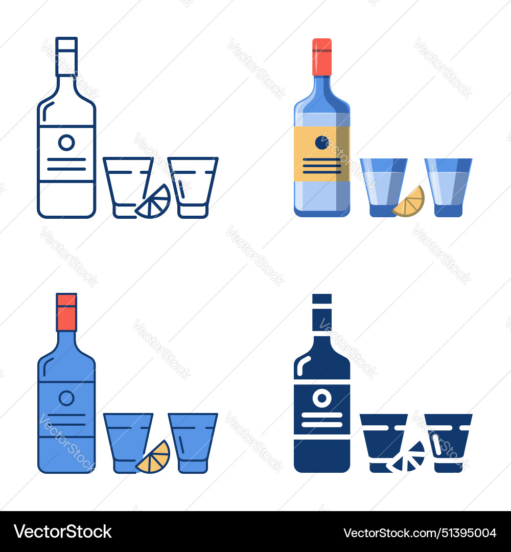 Vodka bottle and glasses icon set Royalty Free Vector Image