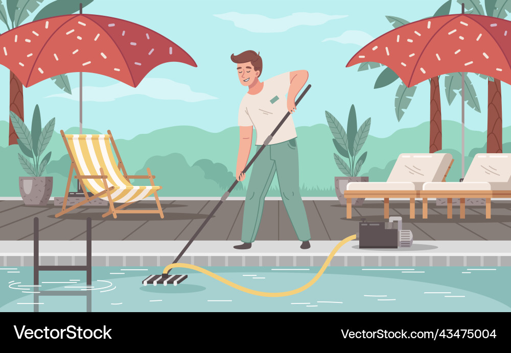 Wartung des Pools Cartoon Lizenzfreies Vektorbild