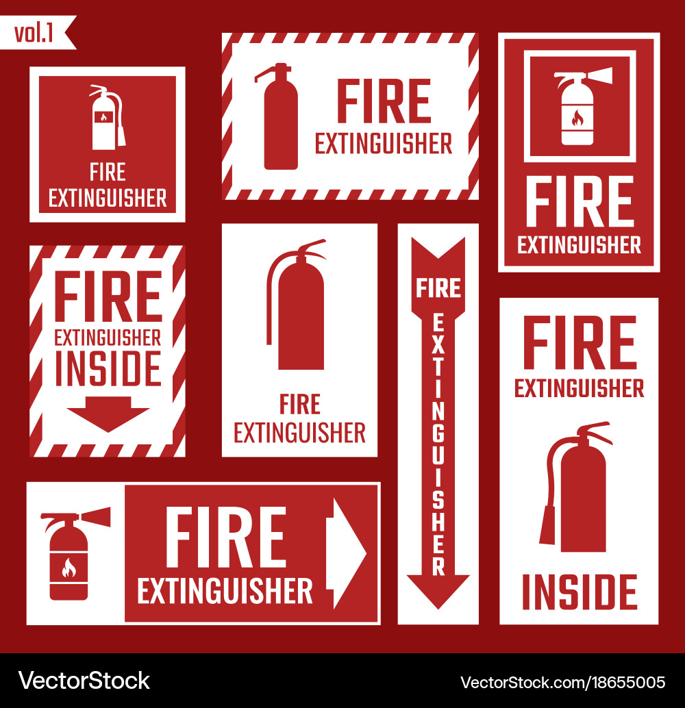 Fire extinguisher labels and signs Royalty Free Vector Image