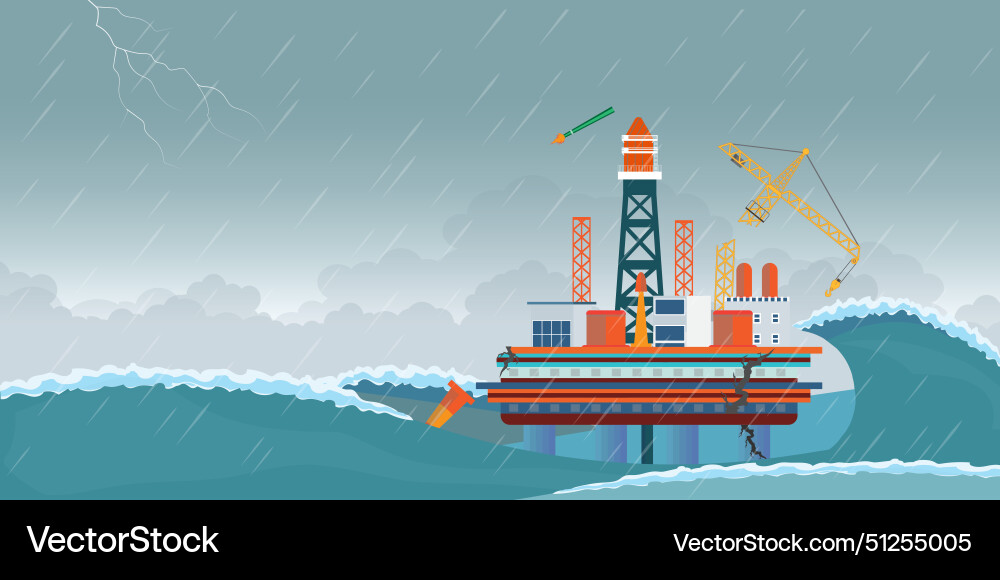 Offshore oil platform standing in the ocean sea Vector Image
