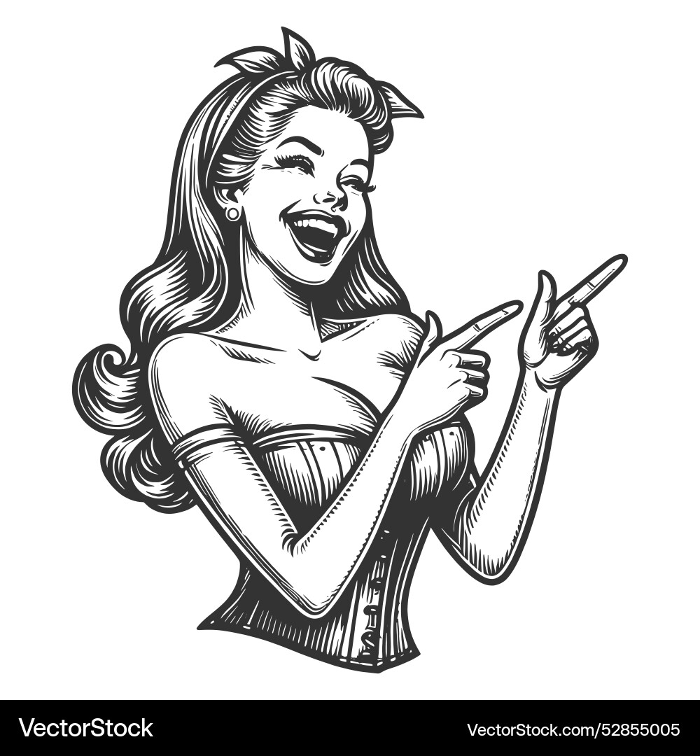 Pin Up Woman Laughing And Pointing Royalty Free Vector Image