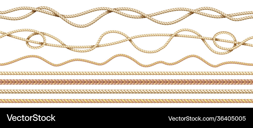 Realistic ropes 3d natural twisted threads Vector Image