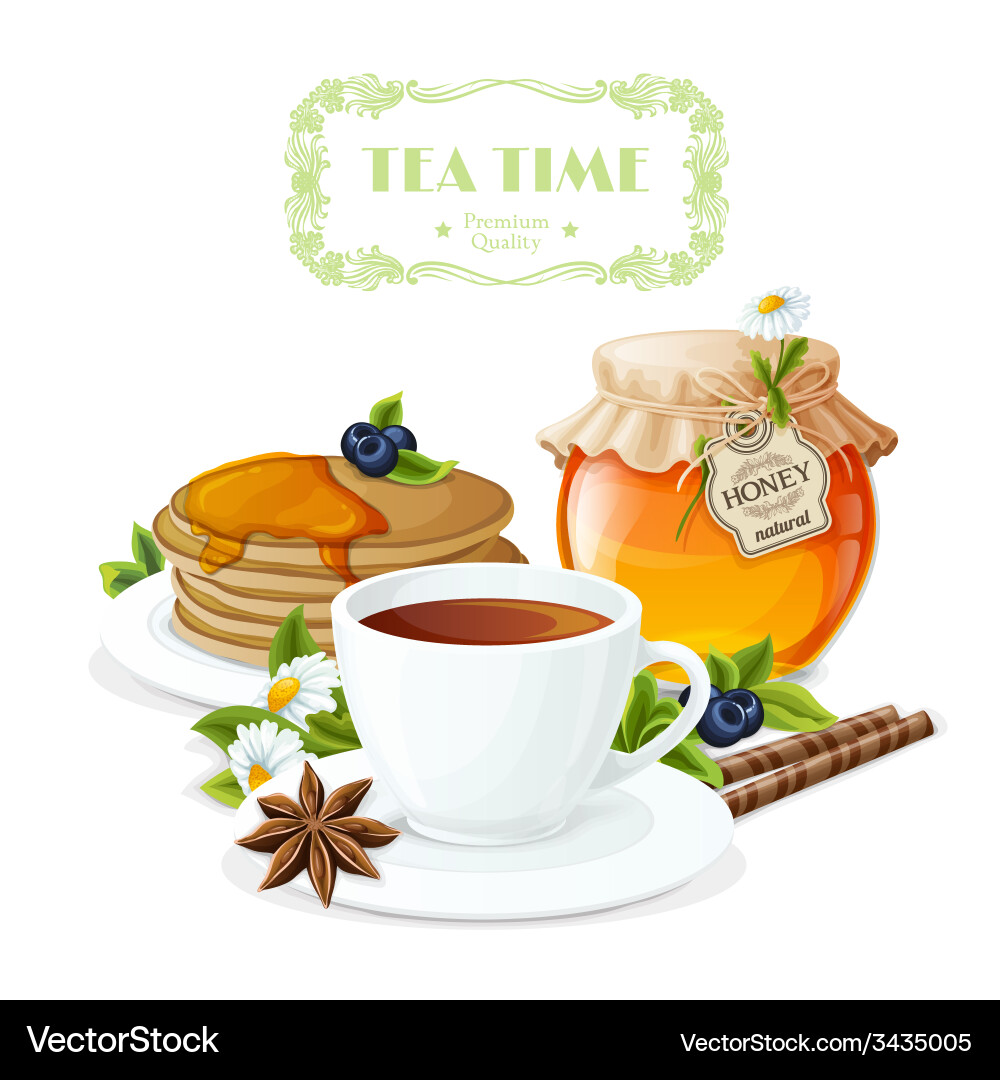 Tea time poster Royalty Free Vector Image - VectorStock