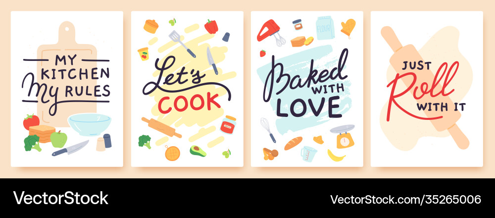 Cooking poster kitchen prints with utensils Vector Image