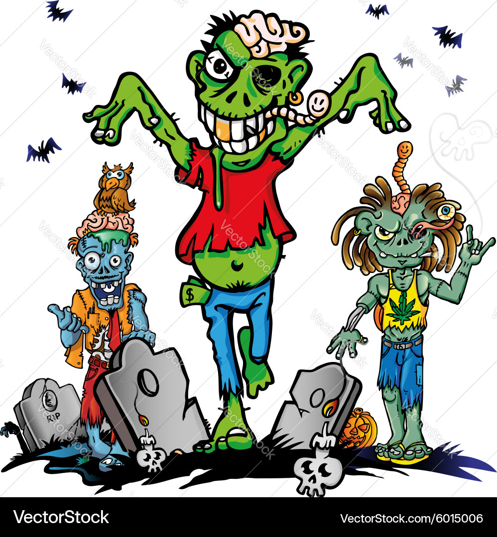 Fun zombie cartoon set on white background Vector Image