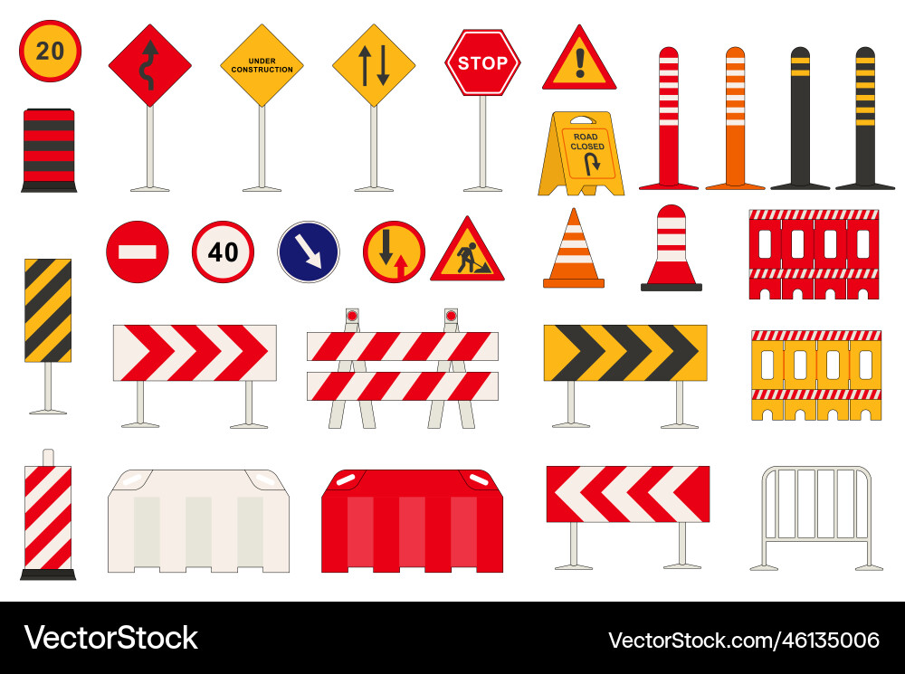 Road Sign Collection - Flat Icons Royalty Free Vector Image