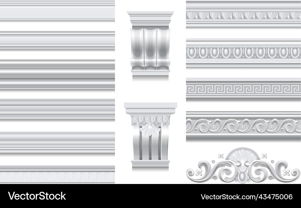 Seiling crowns and cornice moulding realistic set Vector Image