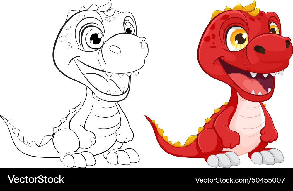 A dragon uncolored and colored Royalty Free Vector Image