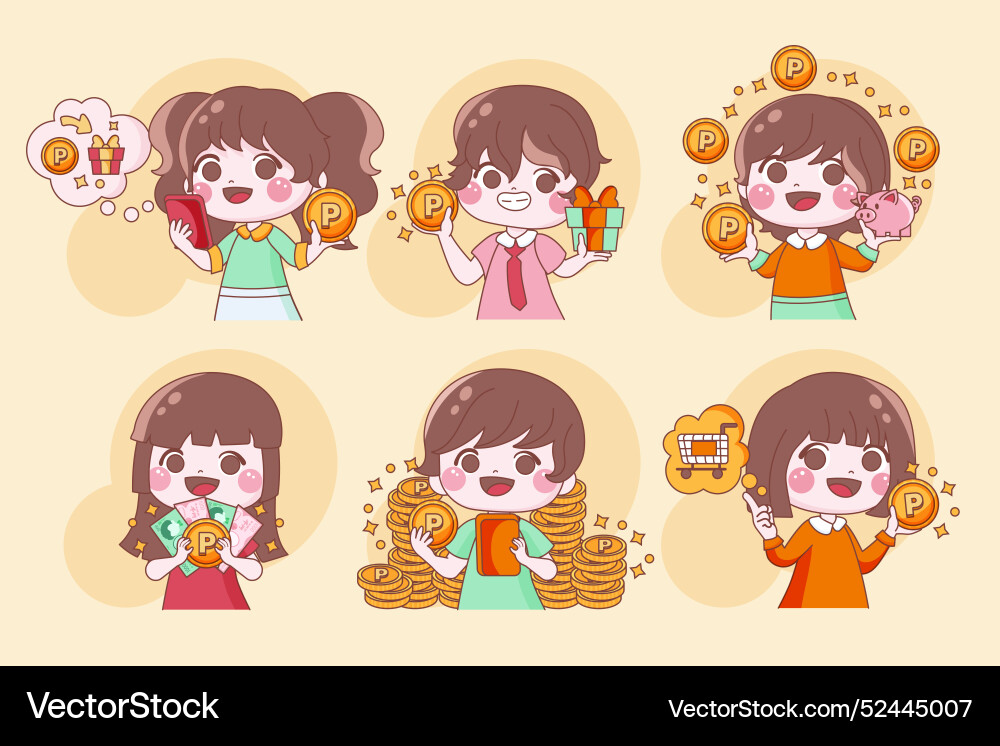 Hand-drawn japanese character collecting points Vector Image