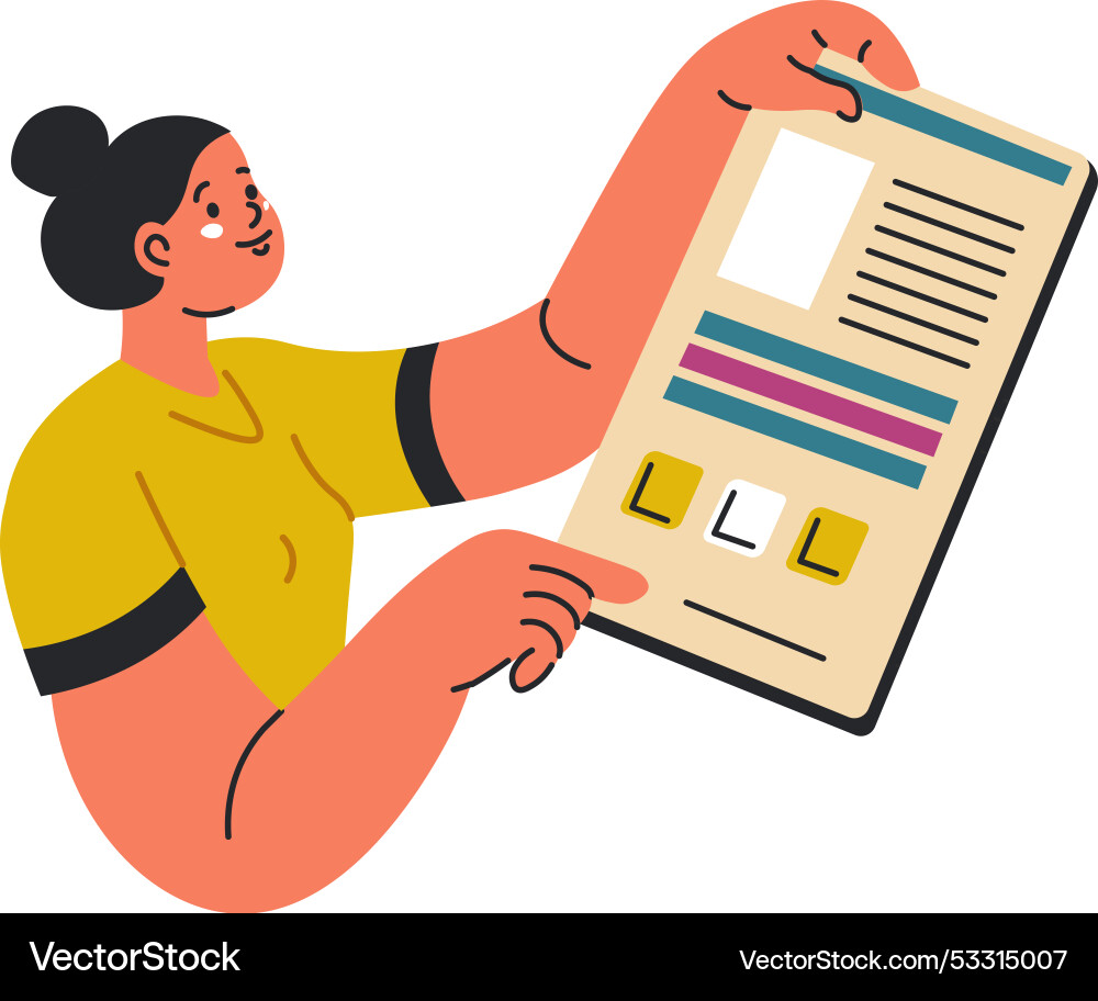 Woman holding a large document Royalty Free Vector Image