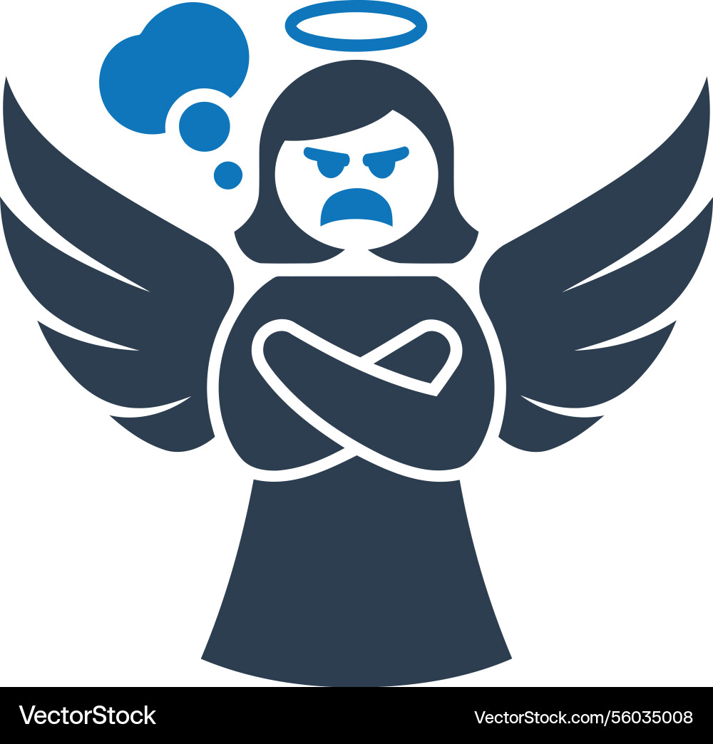 Angry angel with thought icon Royalty Free Vector Image