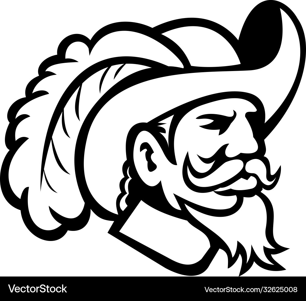 Head a cavalier or musketeer viewed from side Vector Image