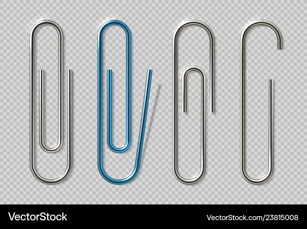 Realistic paper clips isolated transparent attach Vector Image