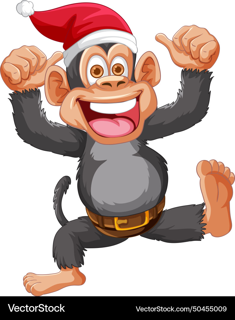 Cheerful monkey in santa hat dancing joyfully Vector Image