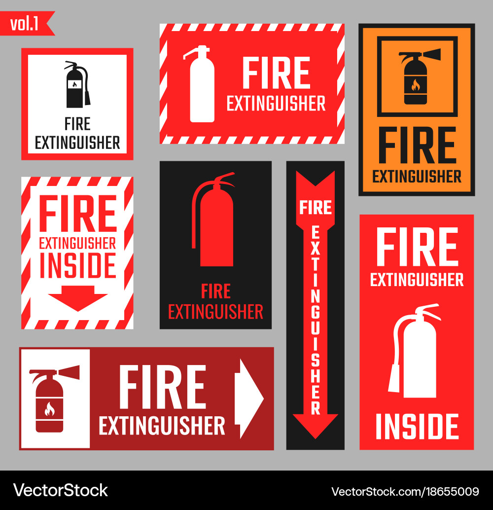 Fire Extinguisher Signs & Icons Royalty Free Vector