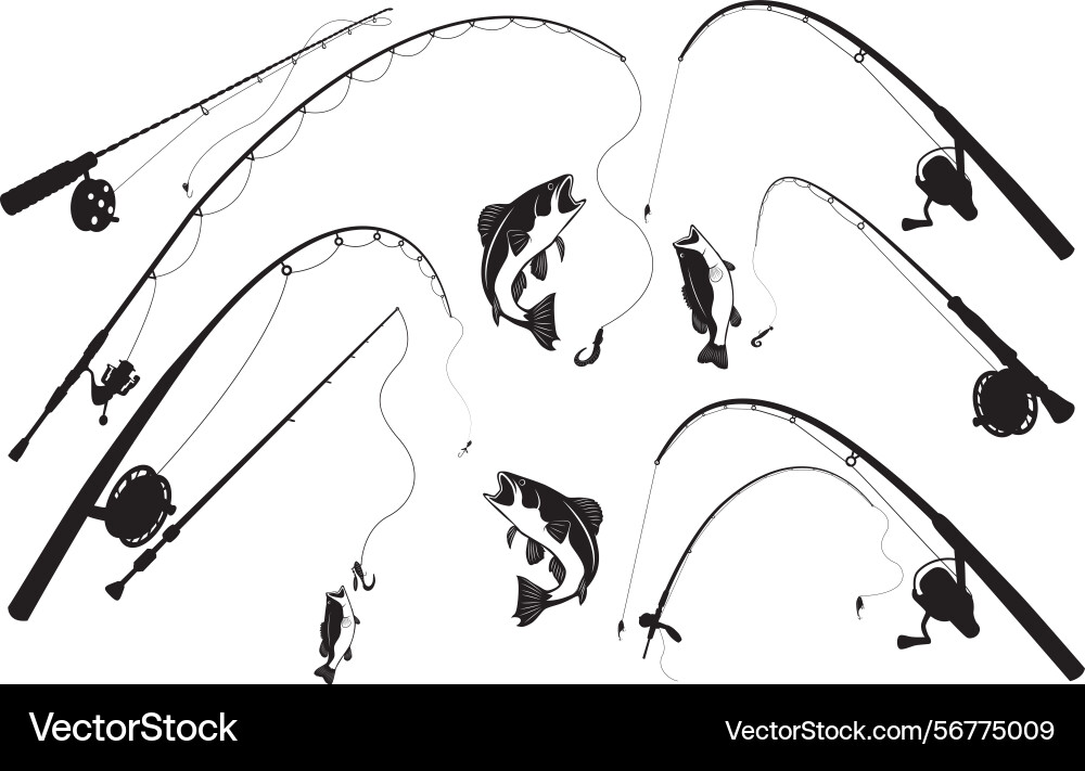 Fishing pole rods bass rod fish Royalty Free Vector Image