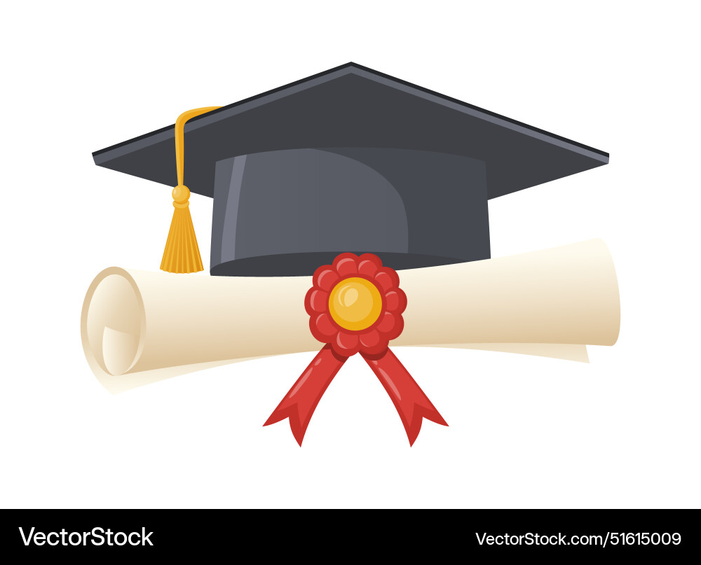 Abschlusskappe und Diplom Scroll Lizenzfreies Vektorbild