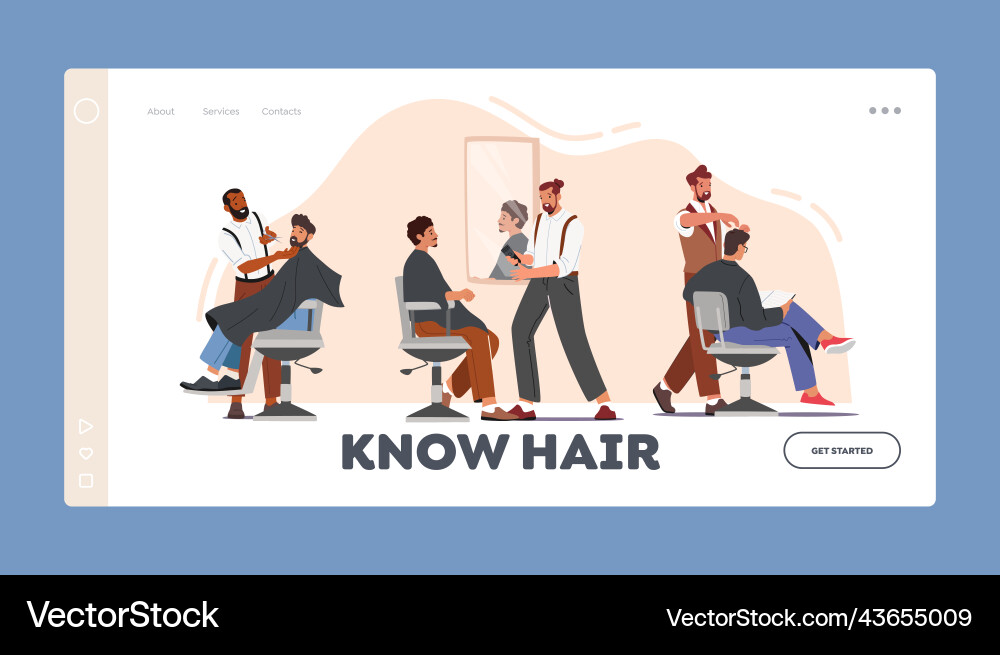 Men beauty salon landing page template male Vector Image