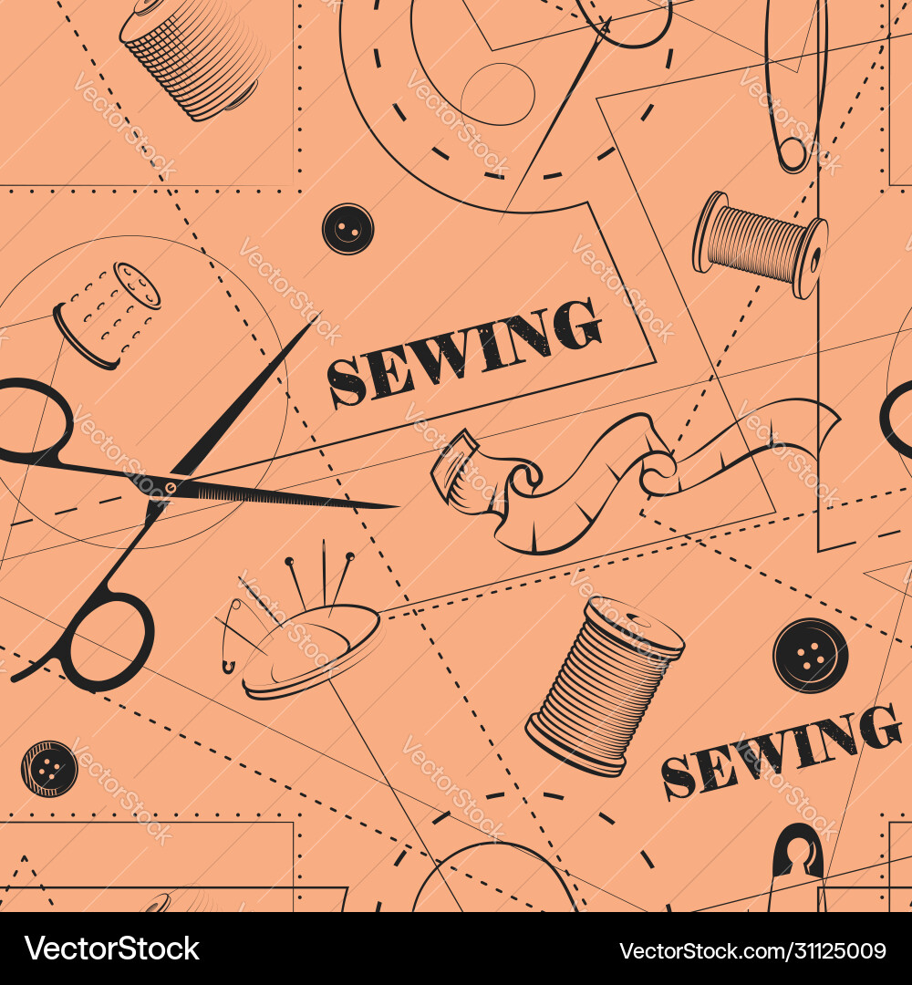 Sewing tool set seamless pattern Royalty Free Vector Image