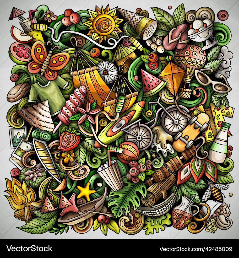 Summer cartoon doodles Royalty Free Vector Image