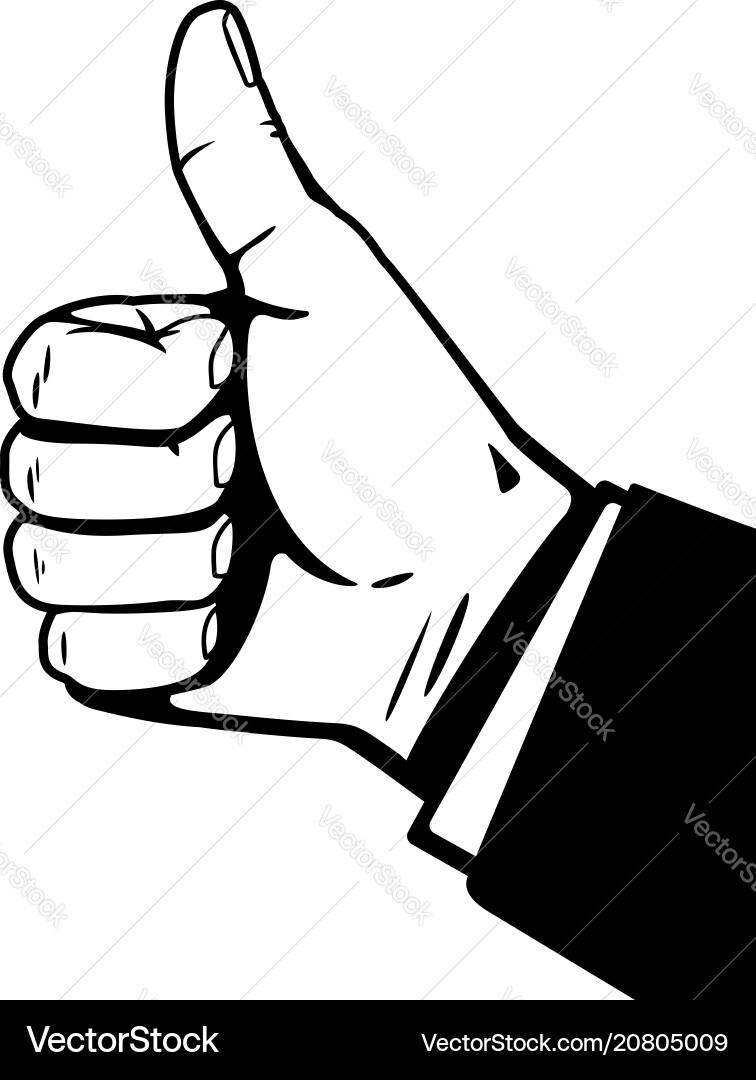 Thumbs up hand black and white Royalty Free Vector Image