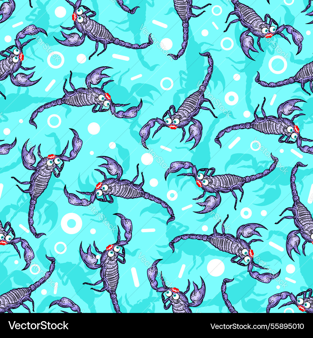 Cartoon scorpion pattern seamless crazy linear Vector Image