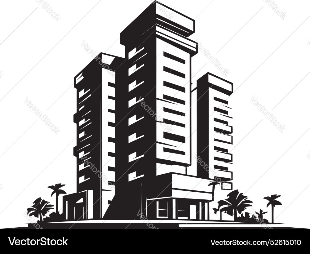 Ebony skyscraper draft black multifloor structure Vector Image