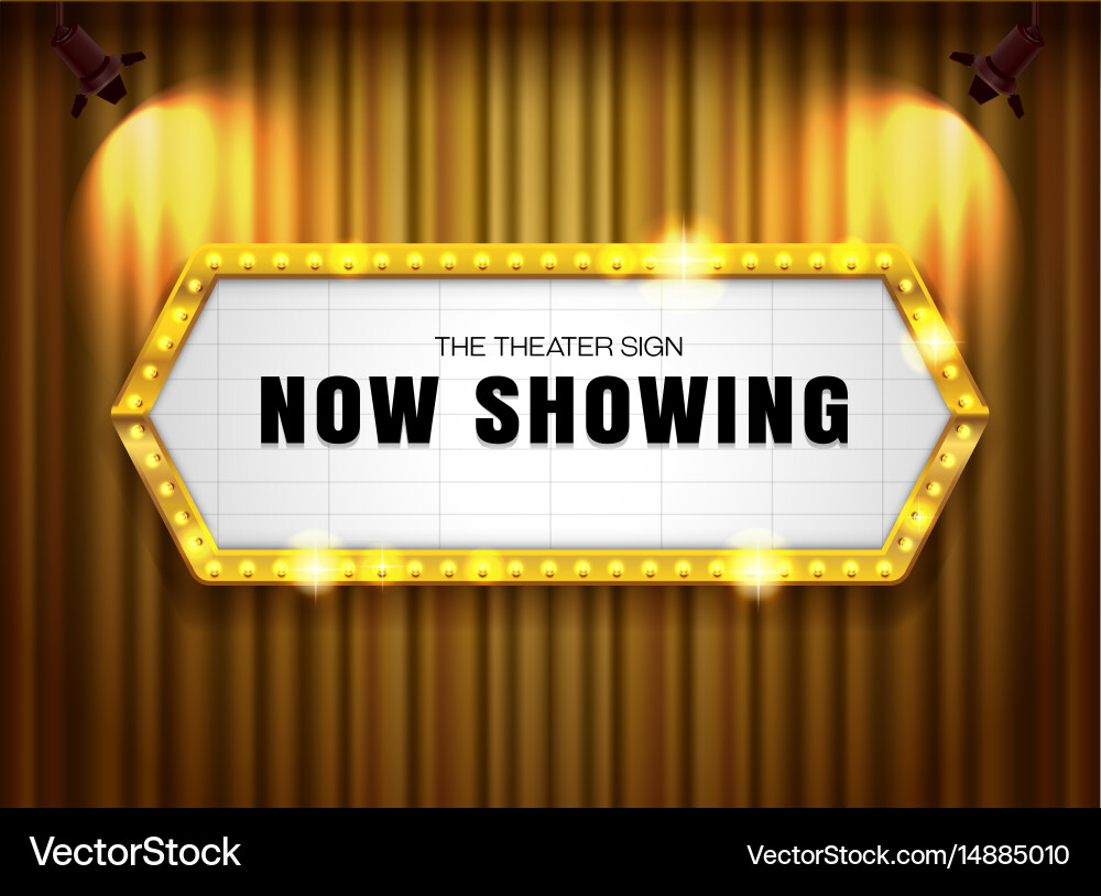 Gold Theater Sign with Spotlight Royalty Free Vector Image