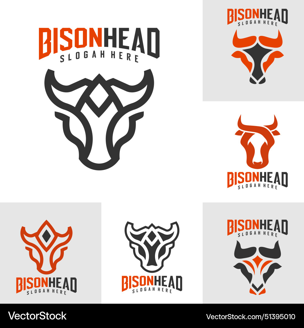 Set of bison logo template creative bison head Vector Image