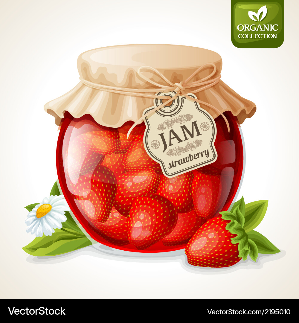Strawberry jam in glass Royalty Free Vector Image