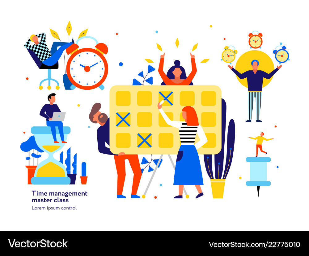 Time management flat set Royalty Free Vector Image