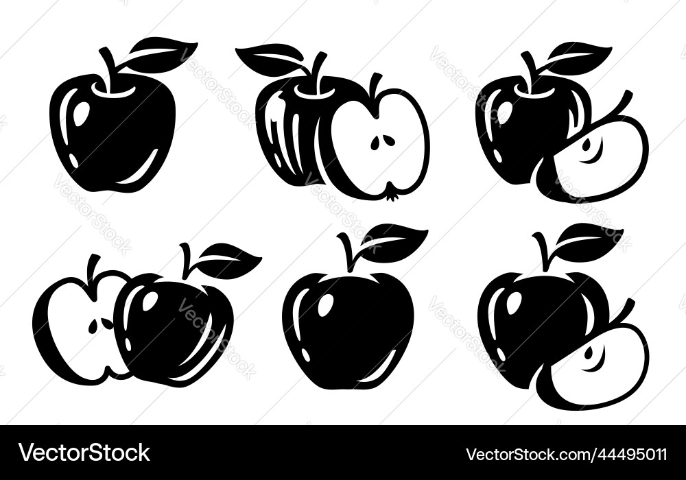 Apple icon black fruit symbol with leaf Royalty Free Vector