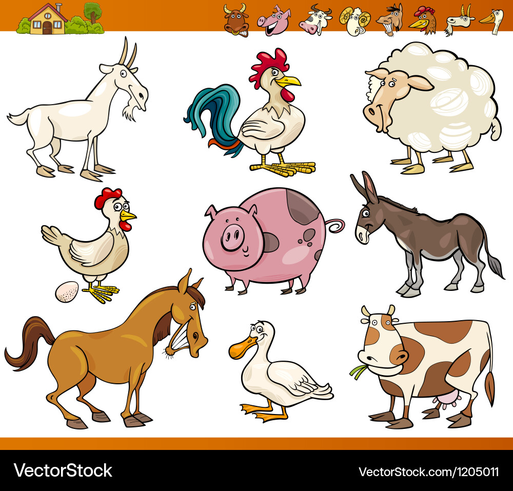 Farm animals set cartoon Royalty Free Vector Image