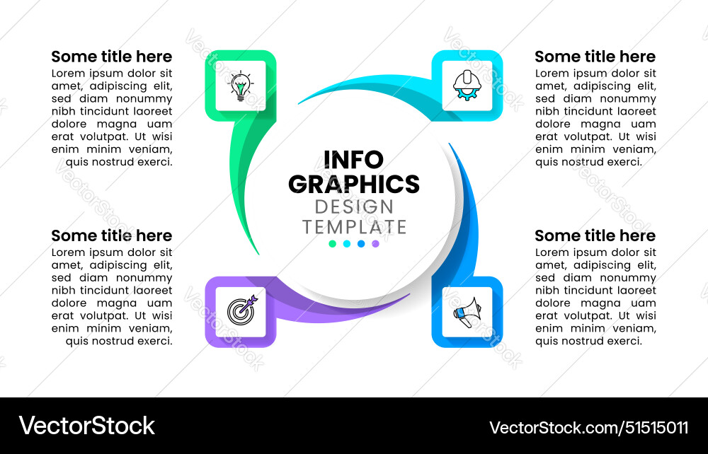 Infographic template circle with 4 squares Vector Image