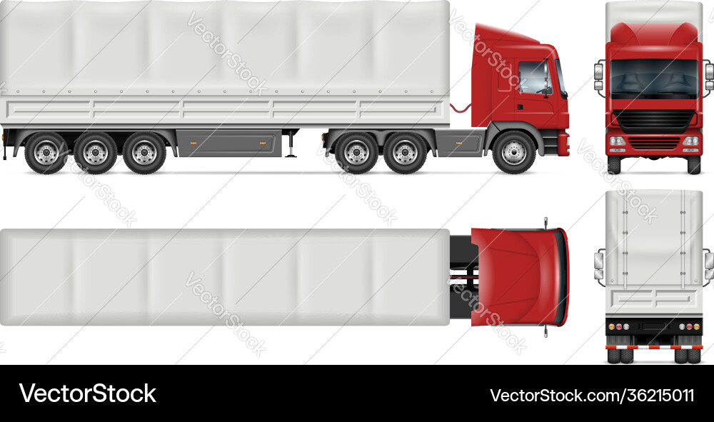 Semi trailer truck mockup side front back top Vector Image