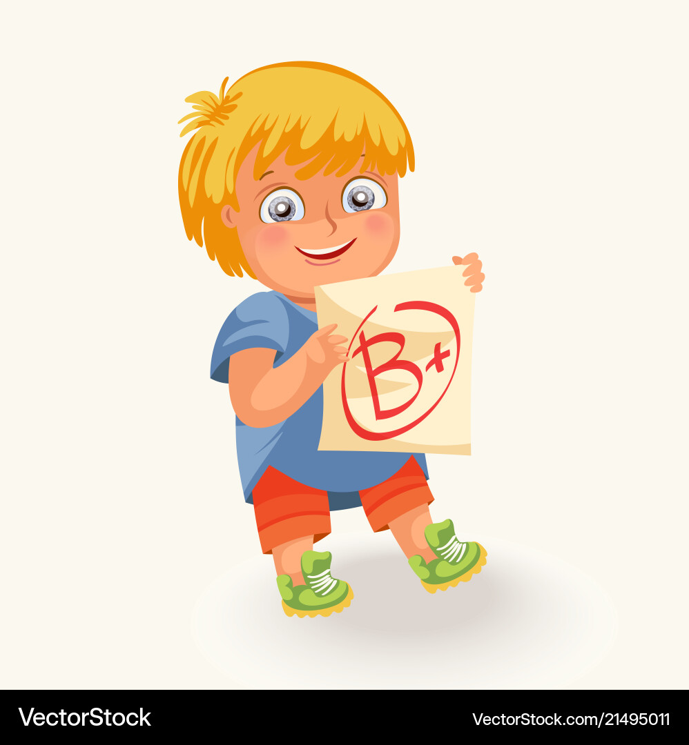 Smiling boy with test paper mark Royalty Free Vector Image
