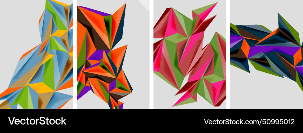 Four different colored geometric shapes are lined Vector Image