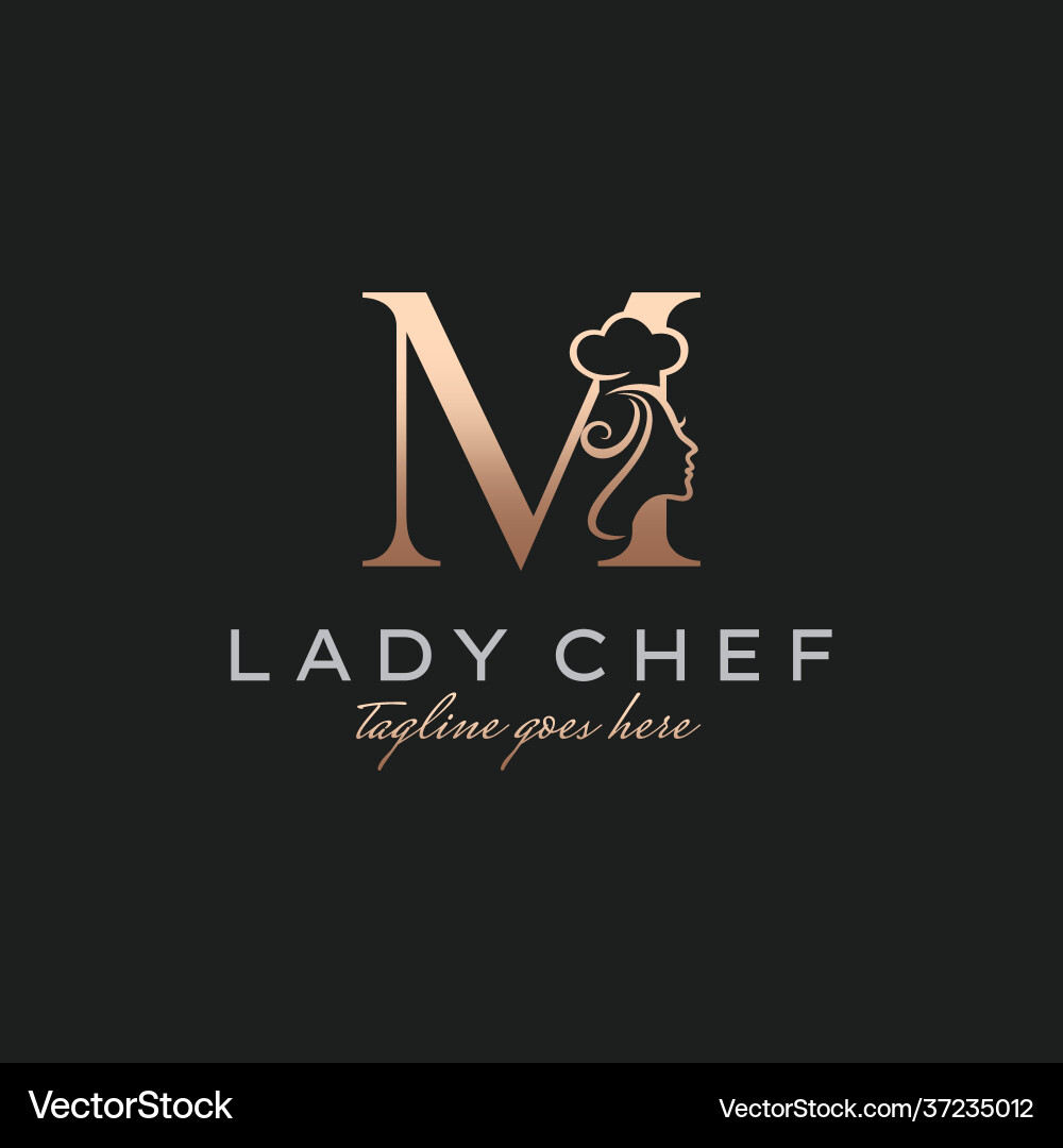 Letter m lady chef initial beauty cook logo design