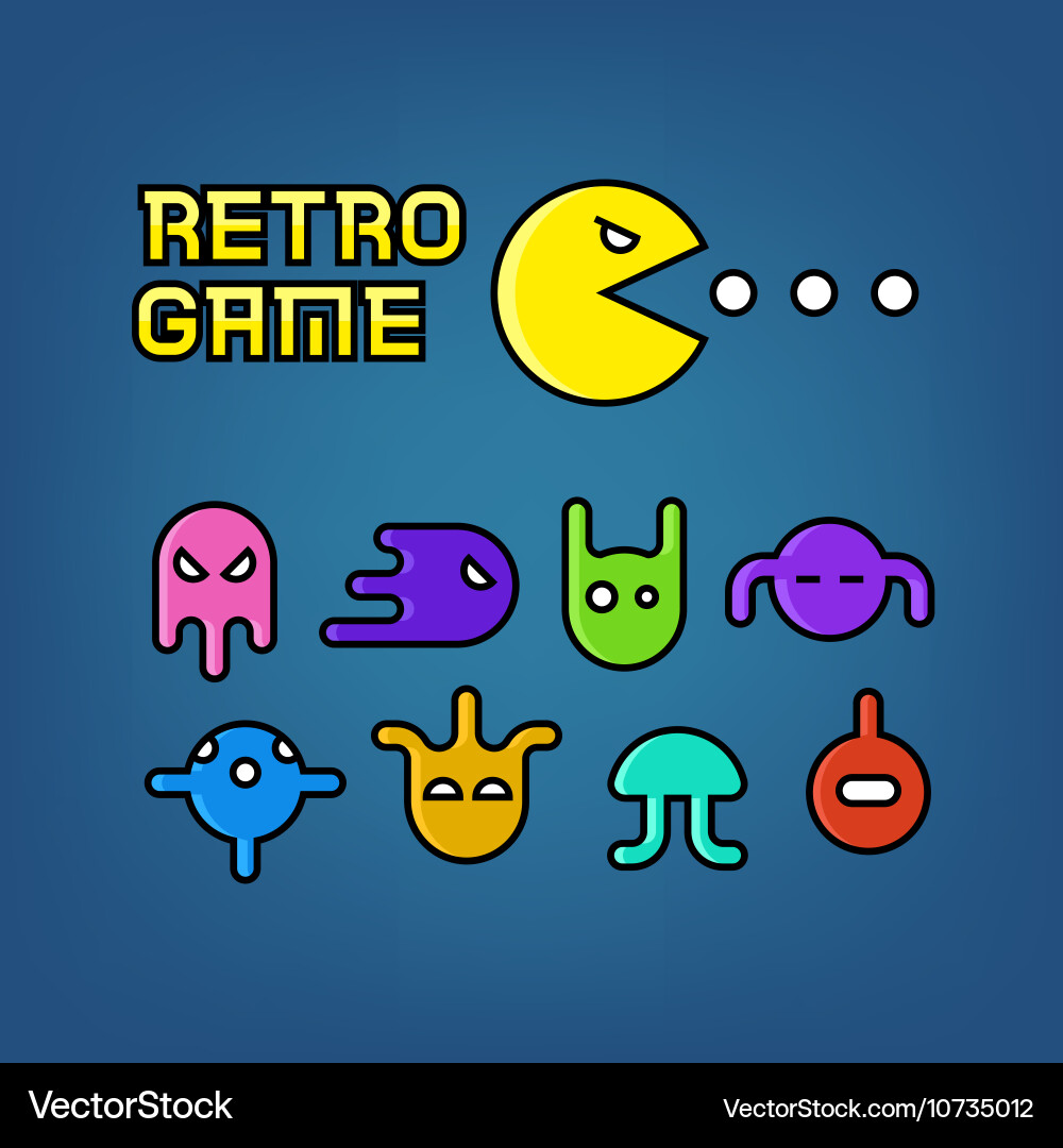 Pac man and ghosts for arcade computer game Vector Image