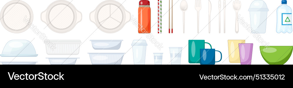 Plastic tableware cartoon icons Royalty Free Vector Image